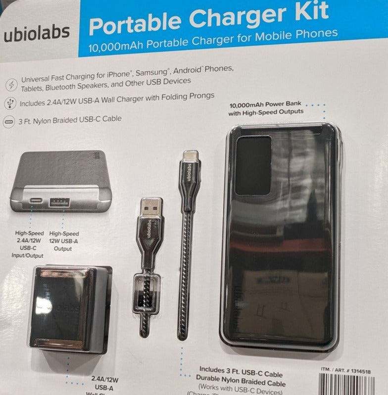 Ubio Labs 10 000mah Portable Charger Kit for Mobile PHONES Universal ...